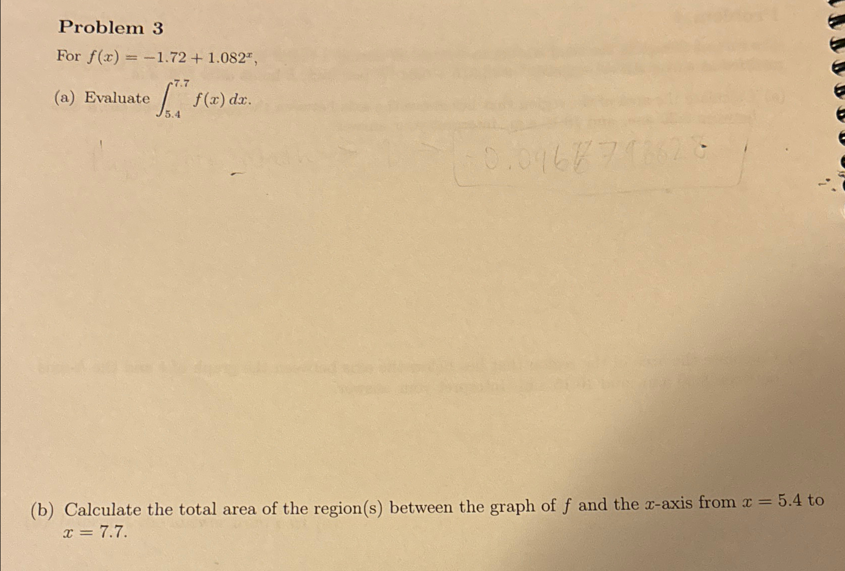 Solved Problem 3For f(x)=-1.72+1.082x,(a) ﻿Evaluate | Chegg.com