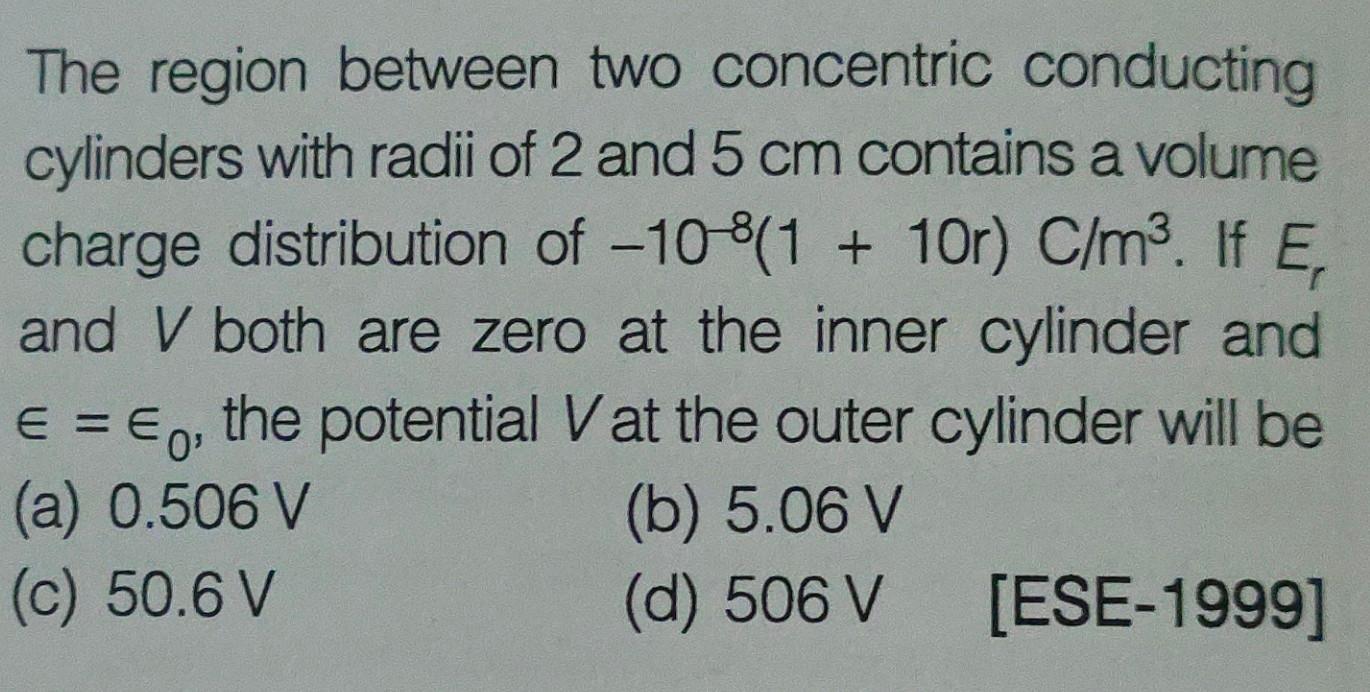 Solved The region between two concentric conducting | Chegg.com