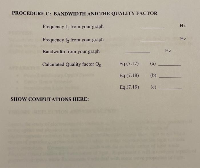 Solved PROCEDURE B: RESONANCE Show your calculations for two | Chegg.com