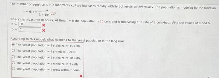 Solved The number of yeast cells in a laboratory culture | Chegg.com