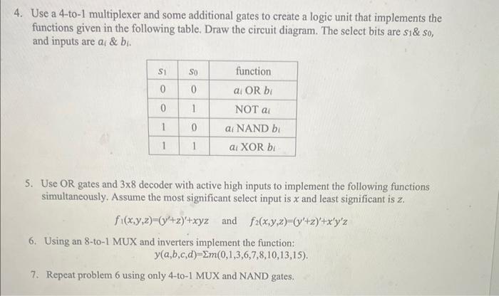 Solved Use a 4-to-1 multiplexer and some additional gates to | Chegg.com