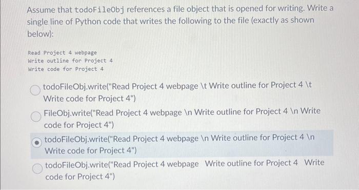 Solved Assume that todoFileobj references a file object that | Chegg.com