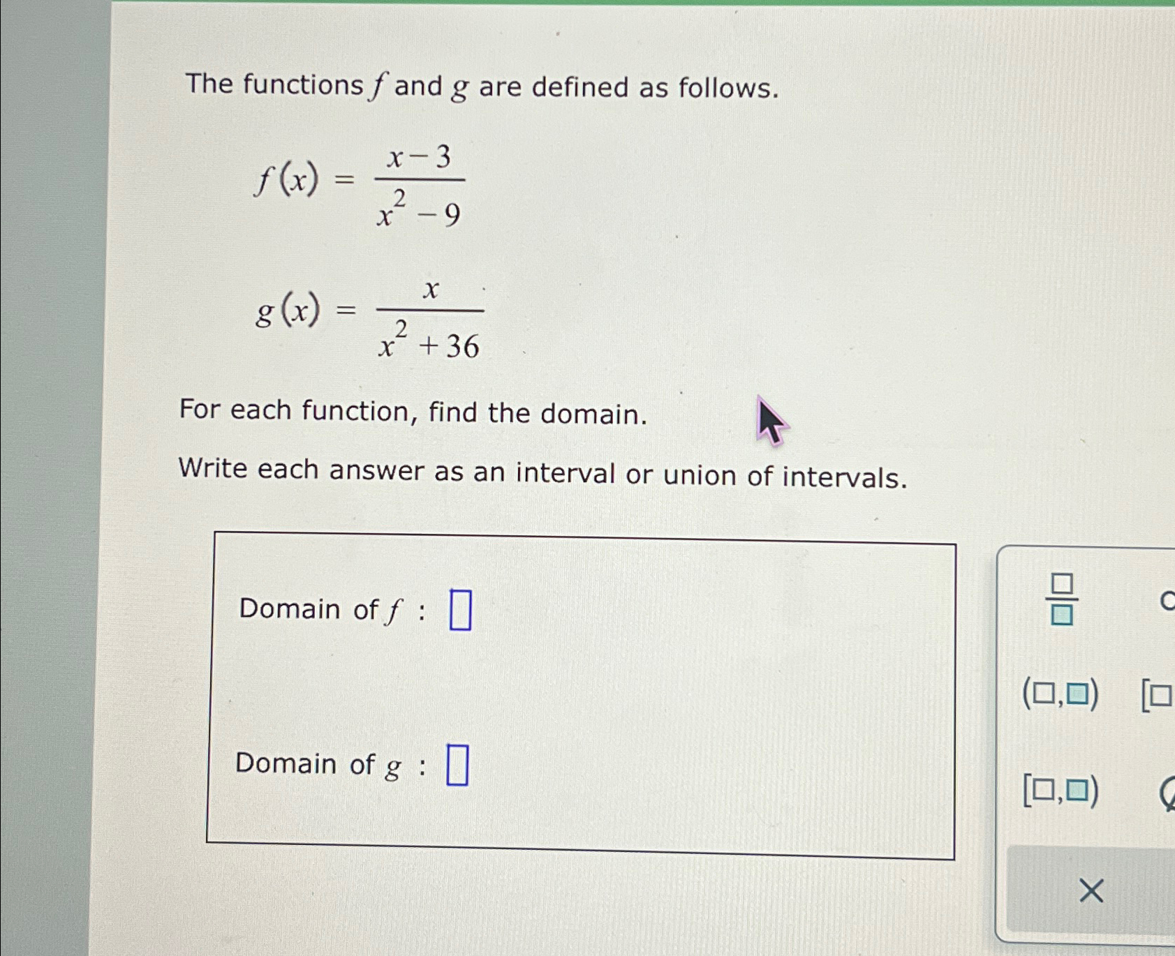 Solved The functions f ﻿and g ﻿are defined as | Chegg.com