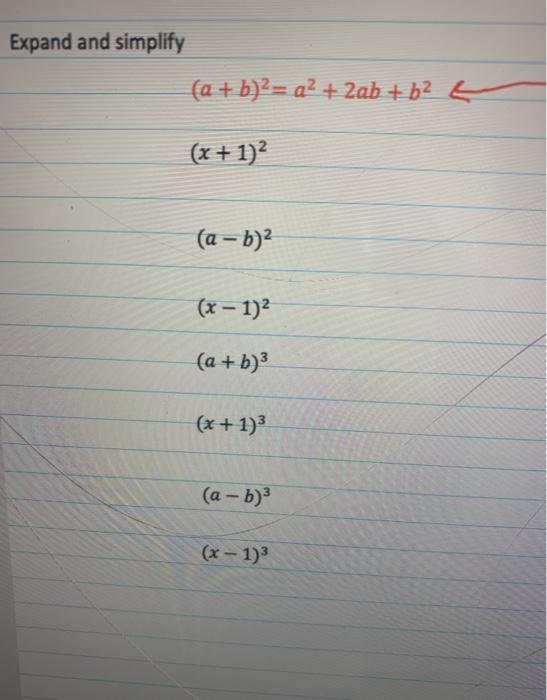 Solved Expand and simplify (a + b)2= a2 + 2ab +62 (x + 1)2 | Chegg.com