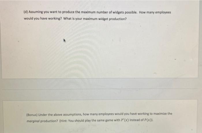 Solved Example 2: Suppose you own a widget production | Chegg.com