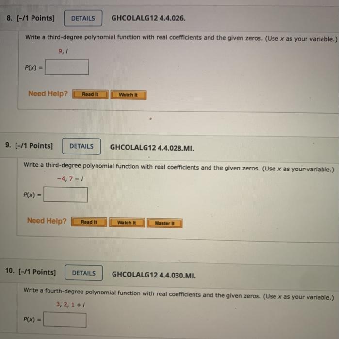 Solved 5. [-/1 Points) DETAILS GHCOLALG12 4.3.098. Find a | Chegg.com