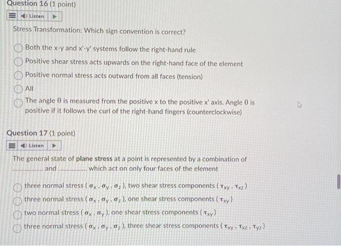 Solved The general state of stress (3D) at a point is | Chegg.com