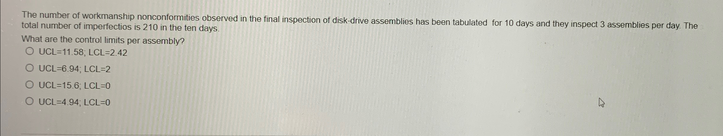 Solved The Number Of Workmanship Nonconformities Observed In