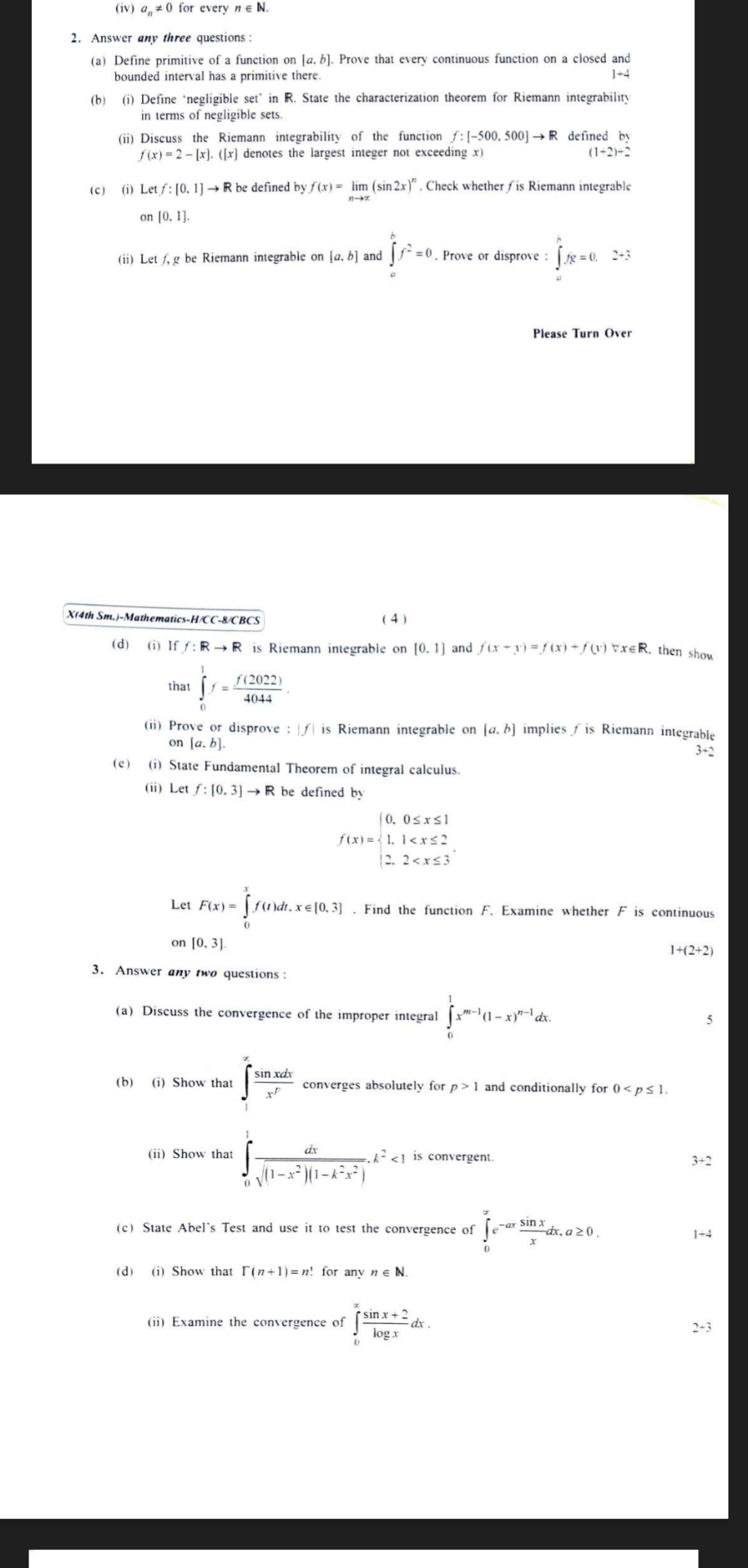 Solved (iv) an≠0 ﻿for every ninN.2. ﻿Answer any three | Chegg.com