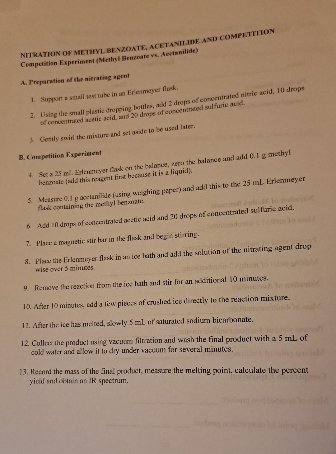 Solved NITRATION OF METHYL BENZOATE, ACETANILIDE AND | Chegg.com