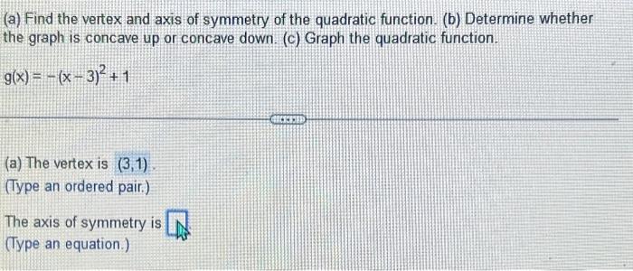 Solved A Find The Vertex And Axis Of Symmetry Of The
