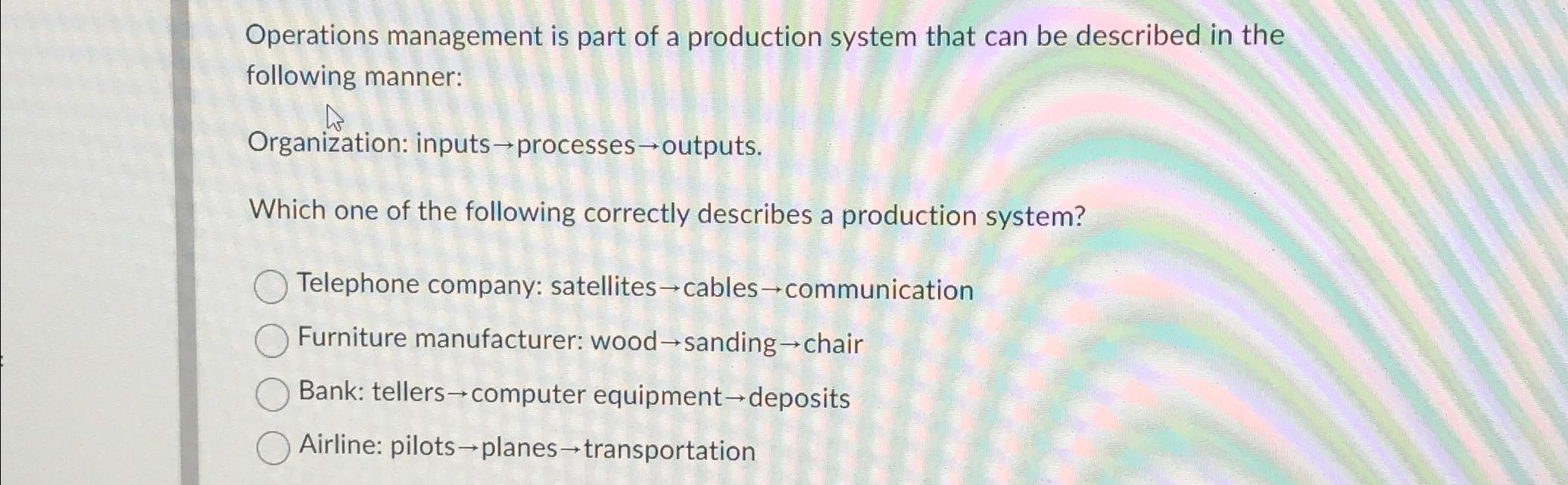 Solved Operations management is part of a production system | Chegg.com