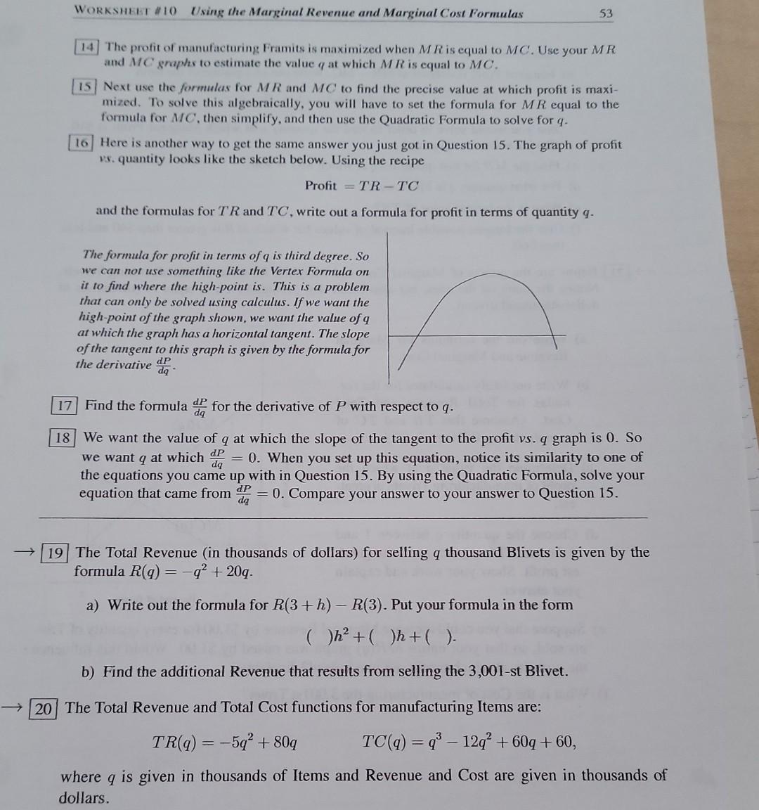 WORKSHEET :10 Using the Marginal Revenue and Marginal | Chegg.com