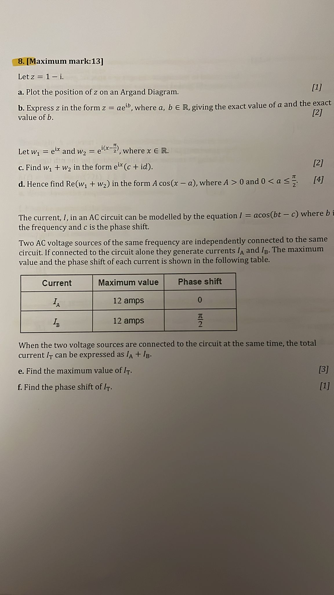 Solved [Maximum mark:13]Let z=1-i.a. ﻿Plot the position of z | Chegg.com