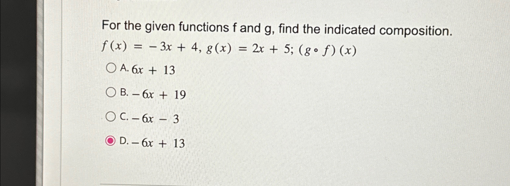 Solved For the given functions f ﻿and g, ﻿find the indicated | Chegg.com
