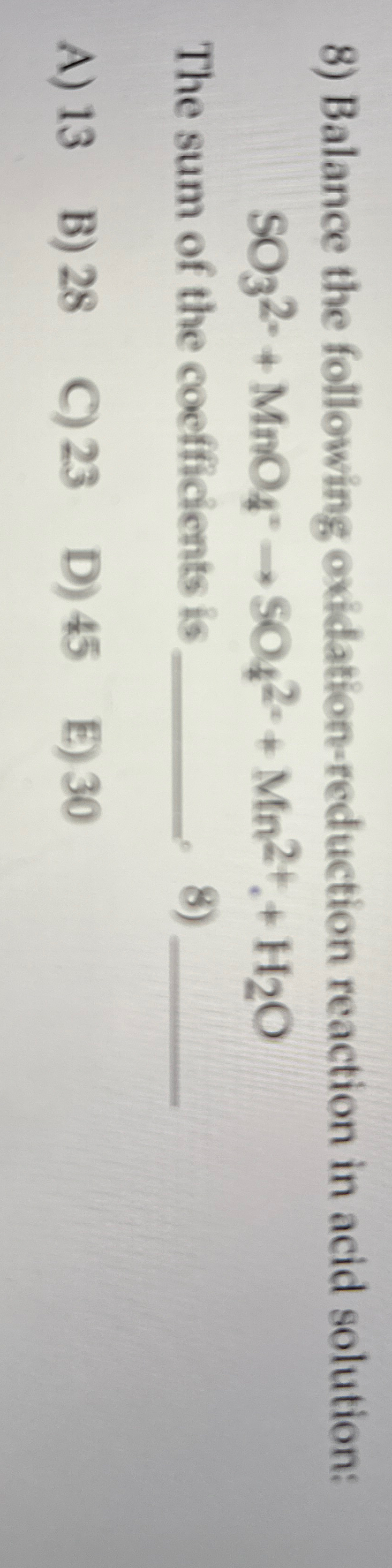 Solved Balance The Following Oxidation Reduction Reaction In