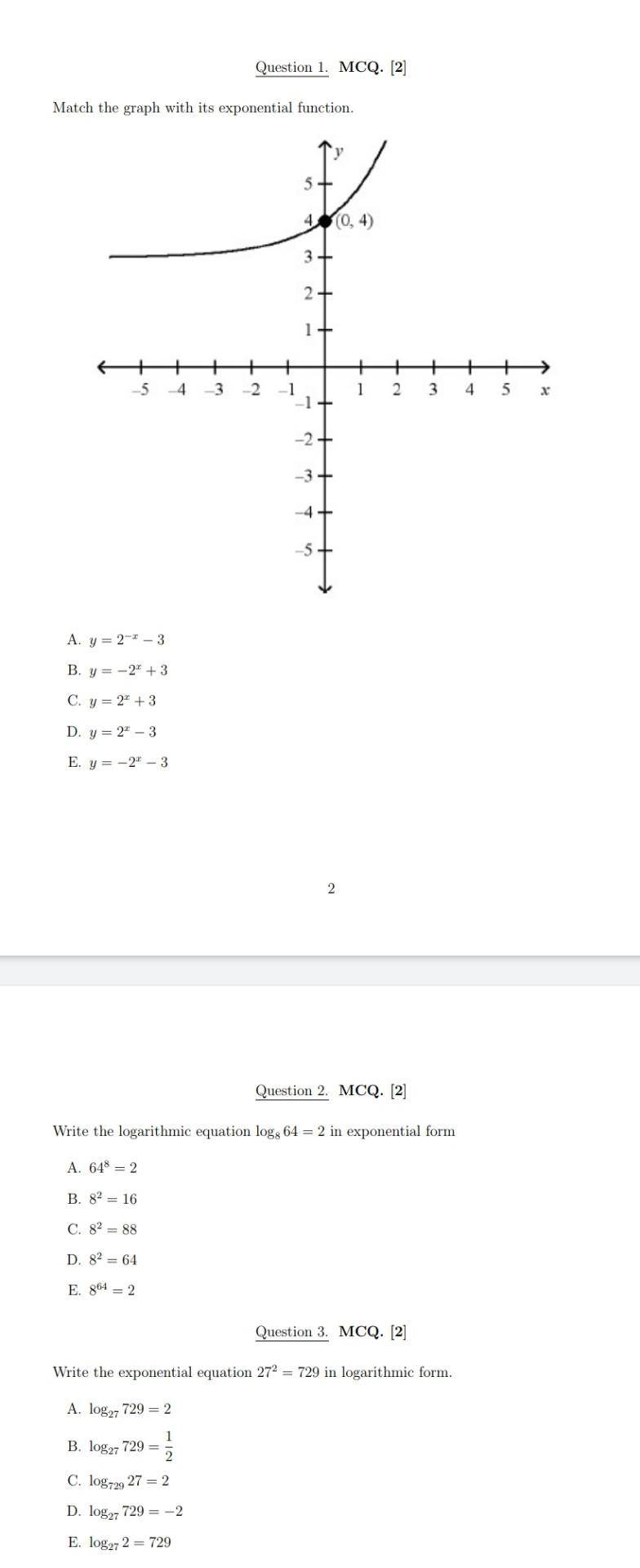 Solved Question 1. MCQ. [2] Match the graph with its | Chegg.com