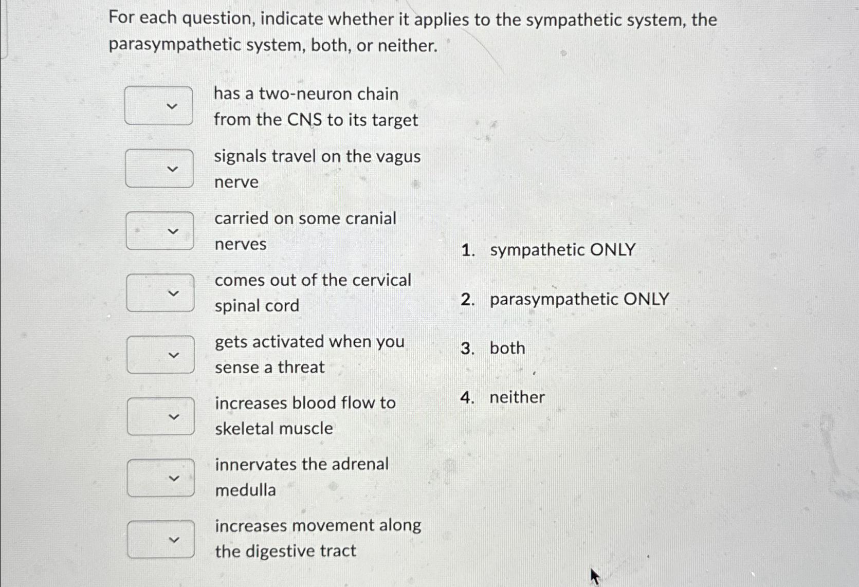 Solved For each question, indicate whether it applies to the | Chegg.com