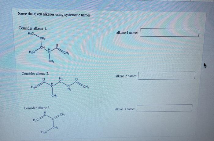 Solved Name the given alkenes using systematic names. | Chegg.com