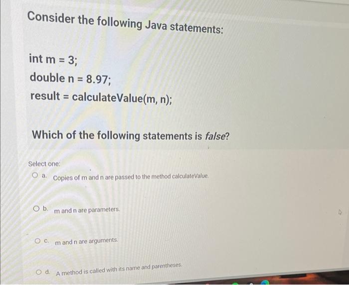Solved Consider the following Java statements: int m=3; | Chegg.com