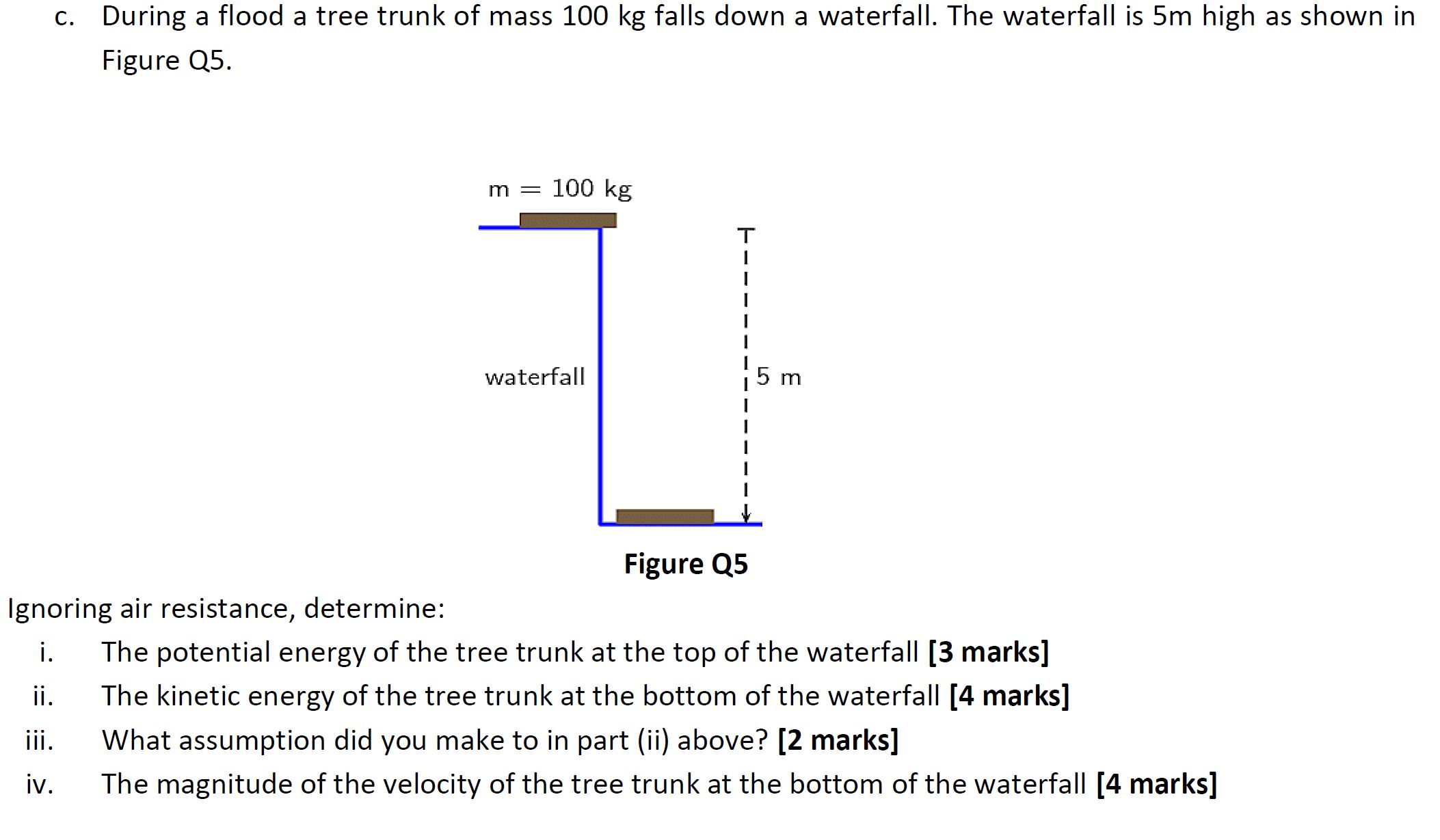 Solved by an EXPERT c. ﻿During a flood a tree trunk of mass 100 ﻿kg falls | Chegg.com