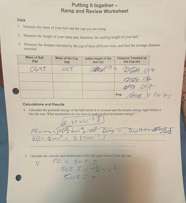 Solved Putting it together - Ramp and Review Worksheet Data | Chegg.com