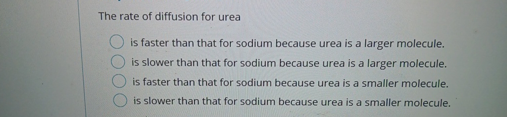 Solved The rate of diffusion for ureais faster than that for | Chegg.com