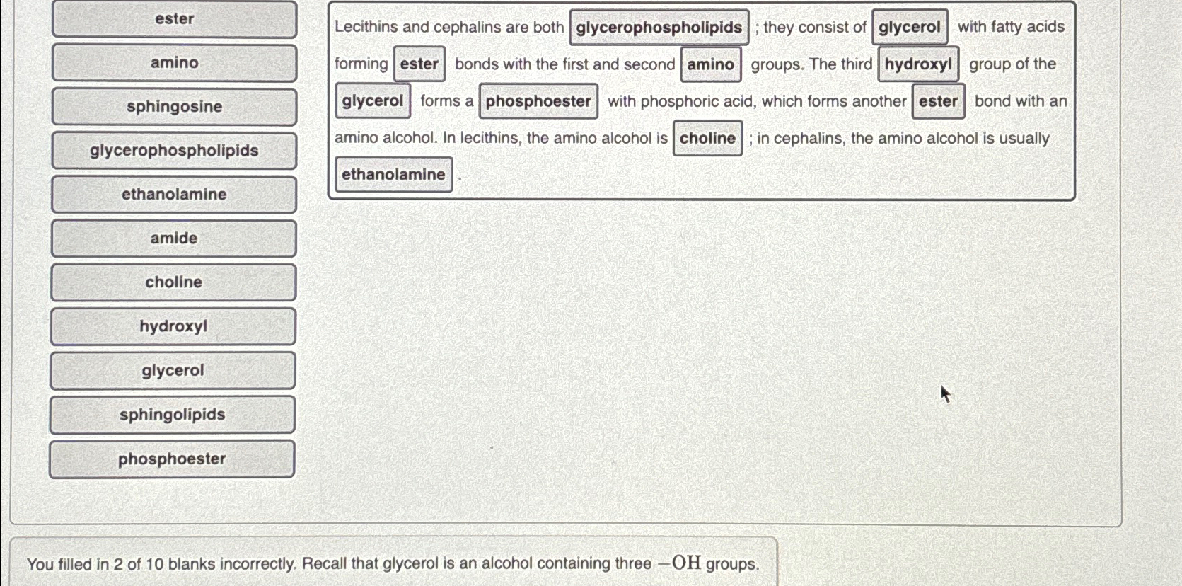 Solved You filled in 2 ﻿of 10 ﻿blanks incorrectly. Recall | Chegg.com