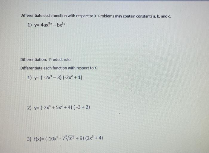 Solved Differentiate each function with respect to X. | Chegg.com