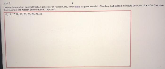 Solved 2 of 5 Use another random decimal fraction generator | Chegg.com