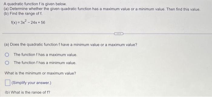 Solved A Quadratic Function F Is Given Below A Determine