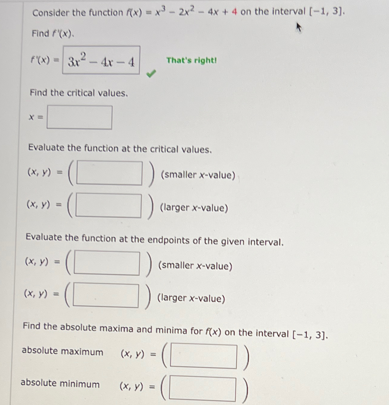 Solved Consider the function f(x)=x3-2x2-4x+4 ﻿on the | Chegg.com