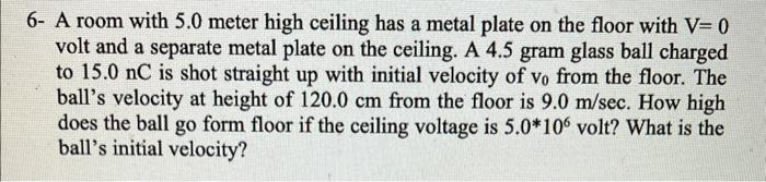 Solved 6- A room with 5.0 meter high ceiling has a metal | Chegg.com