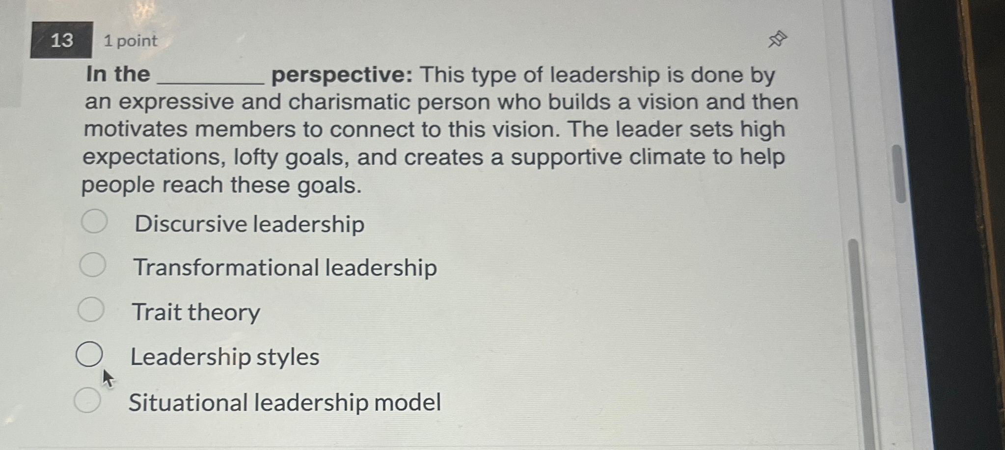 Solved 131 ﻿pointIn the ﻿perspective: This type of | Chegg.com
