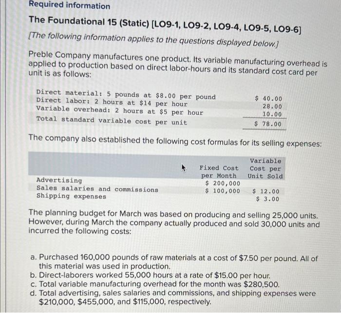 Solved The Foundational 15 (Static) [LO9-1, LO9-2, LO9-4, | Chegg.com