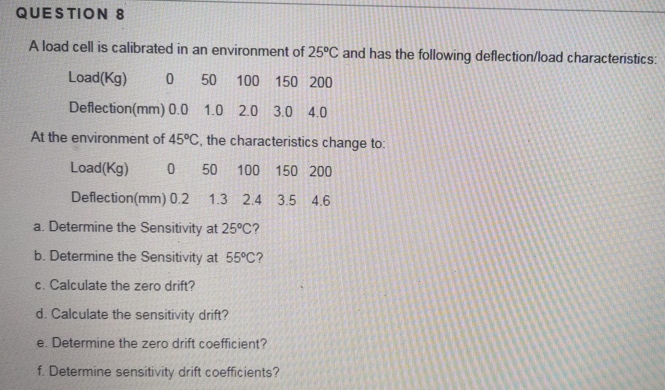 Solved QUESTION 8 A load cell is calibrated in an | Chegg.com