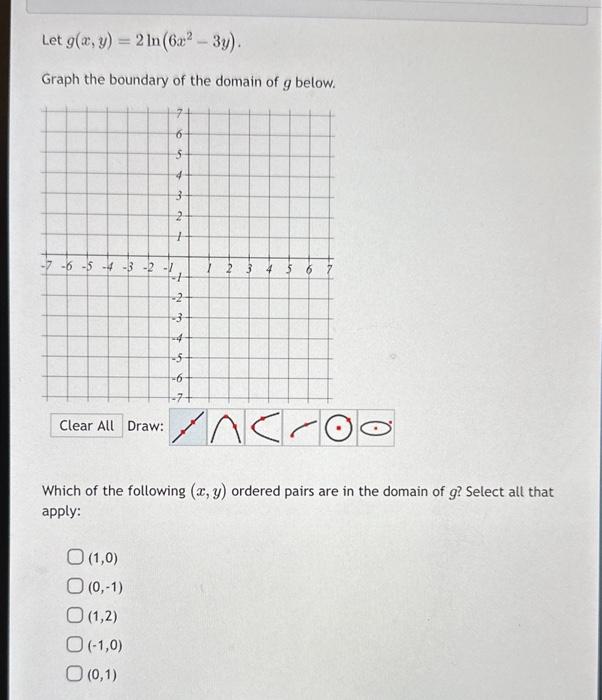 Solved Let g(x,y)=2ln(6x2−3y). Graph the boundary of the | Chegg.com