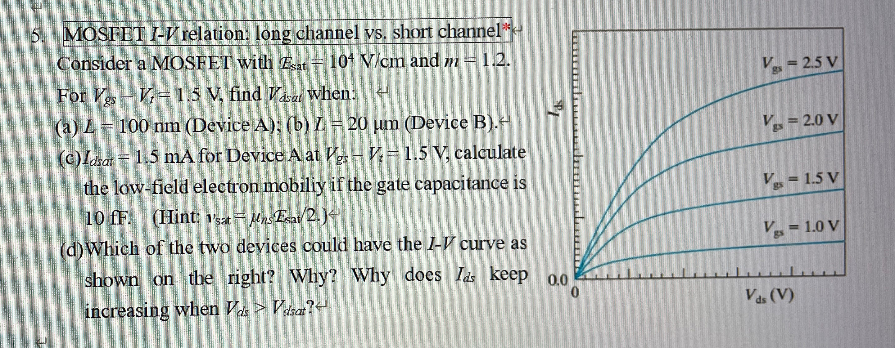 Solved MOSFET I-V relation: long channel vs. ﻿short channel* | Chegg.com