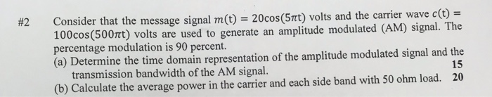 Solved #2 Consider that the message signal m(t) = | Chegg.com