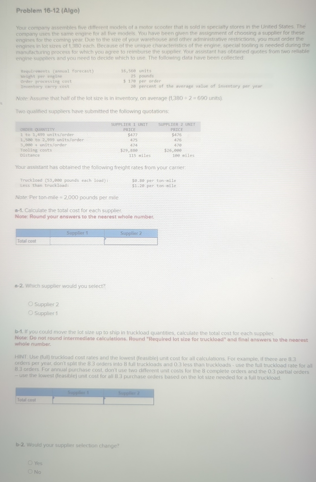 Solved Problem 16-12 (Algo)Your company assembles five | Chegg.com