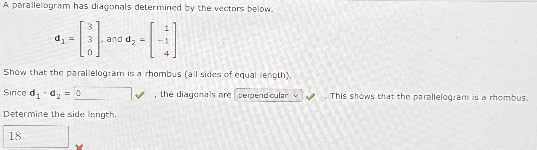 Solved A parallelogram has diagonals determined by the | Chegg.com