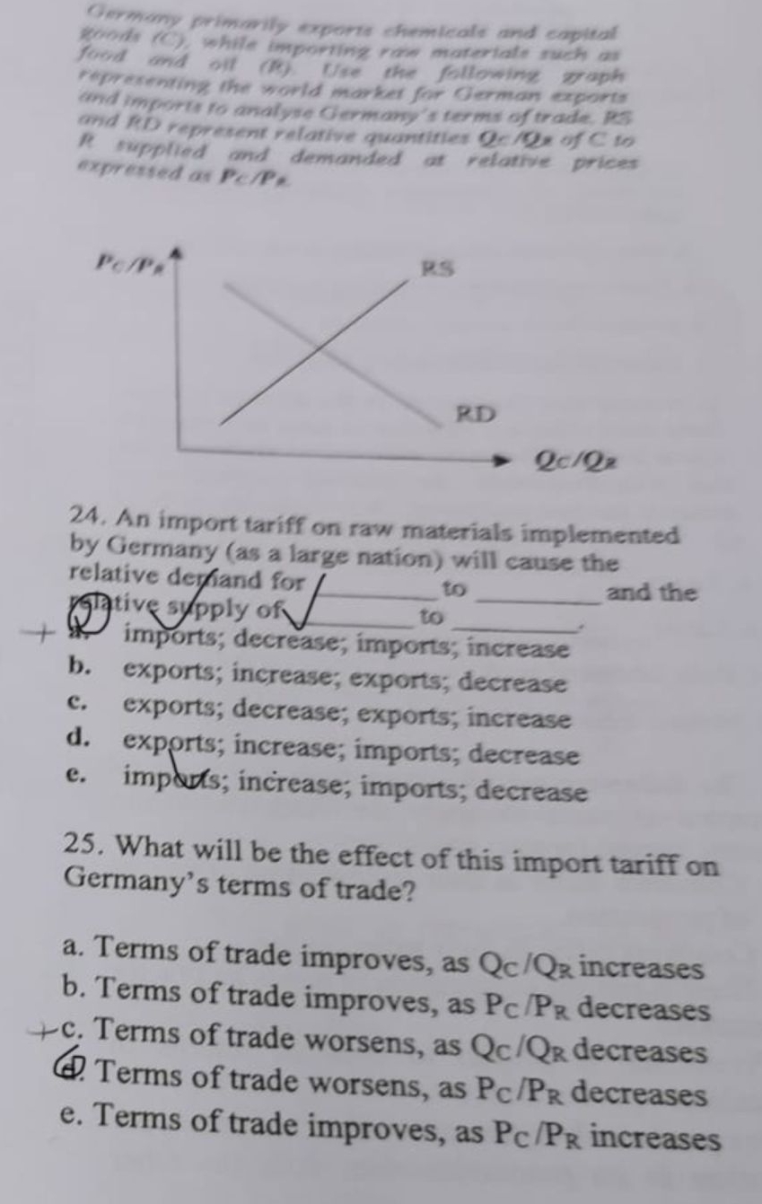 Solved Oermany perimowily exporte ehemicale and expleal fowd | Chegg.com