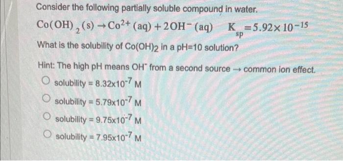 Solved Consider the following partially soluble compound in | Chegg.com