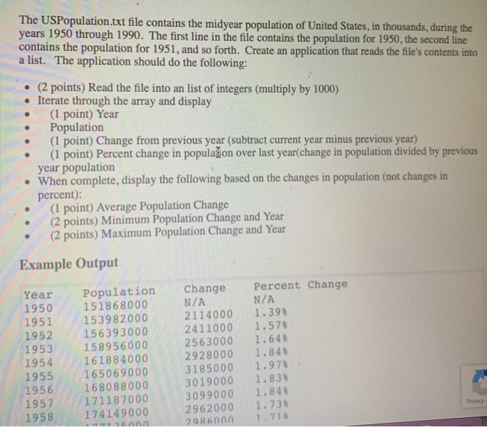 Solved The USPopulation.txt file contains the midyear | Chegg.com