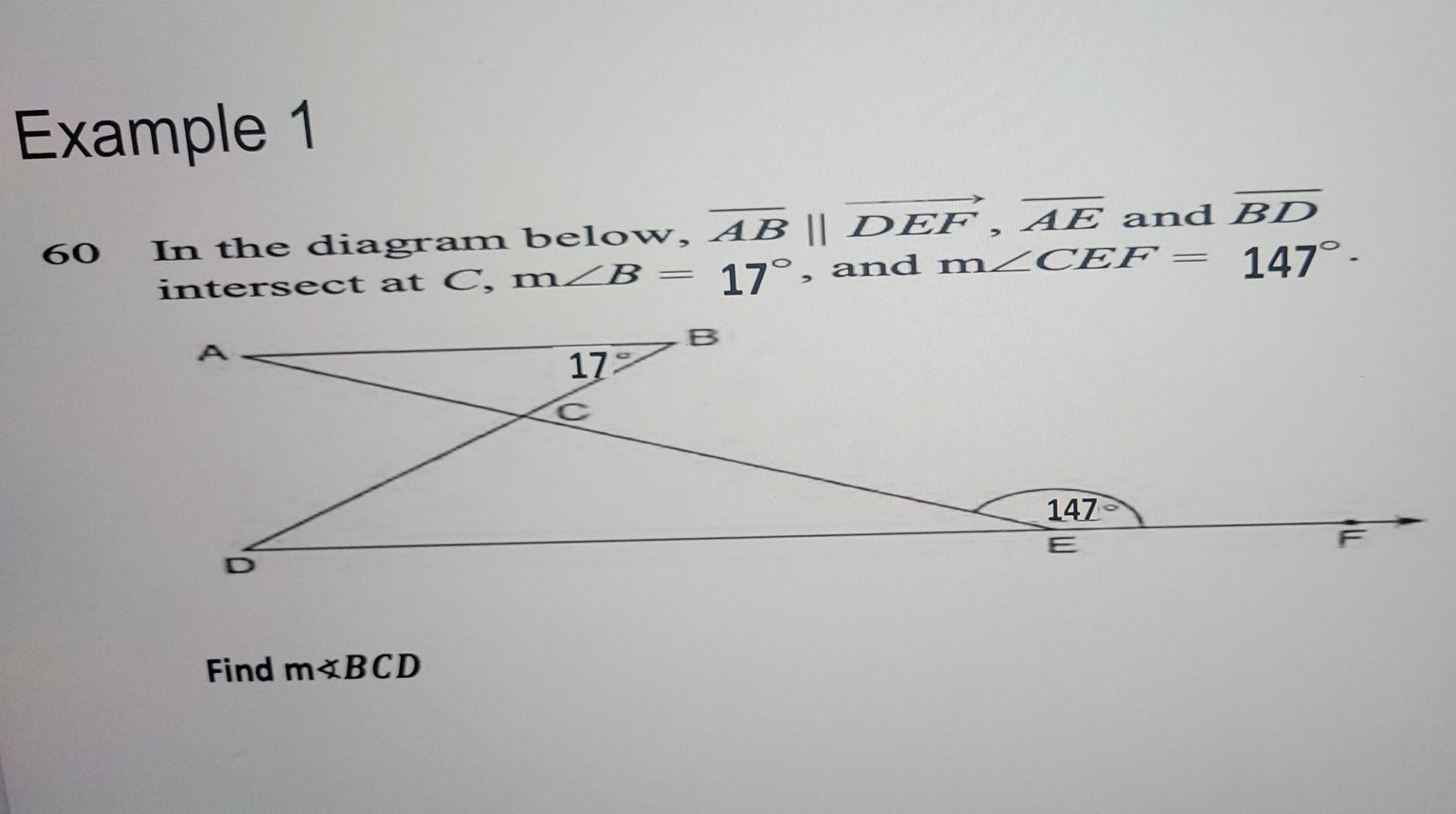 Solved Example 1 60 In the diagram below, AB || DEF, AE and | Chegg.com
