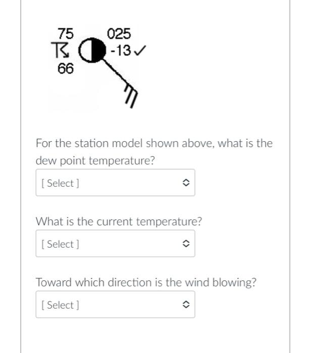 Solved 75 025 |-13 66 For the station model shown above, | Chegg.com