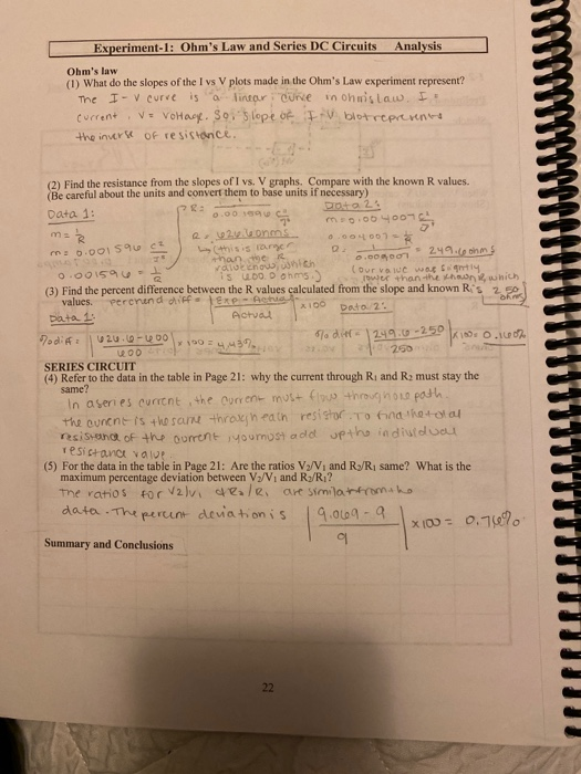 Solved Analysis Experiment-1: Ohm's Law and Series DC | Chegg.com
