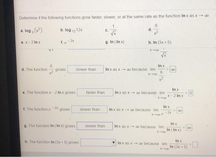 Solved Determine if the following functions grow faster | Chegg.com