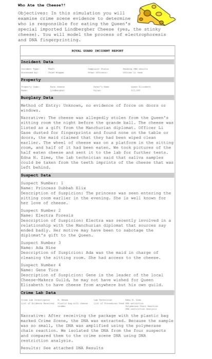 Who Ate the cheese?! objectives. In this nimulation | Chegg.com