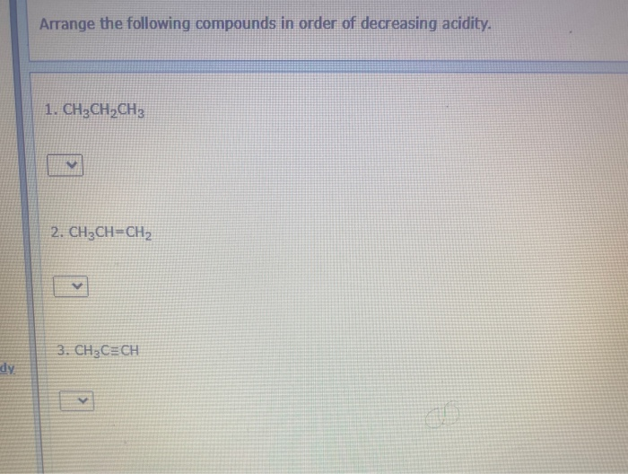 Solved Arrange the following compounds in order of | Chegg.com